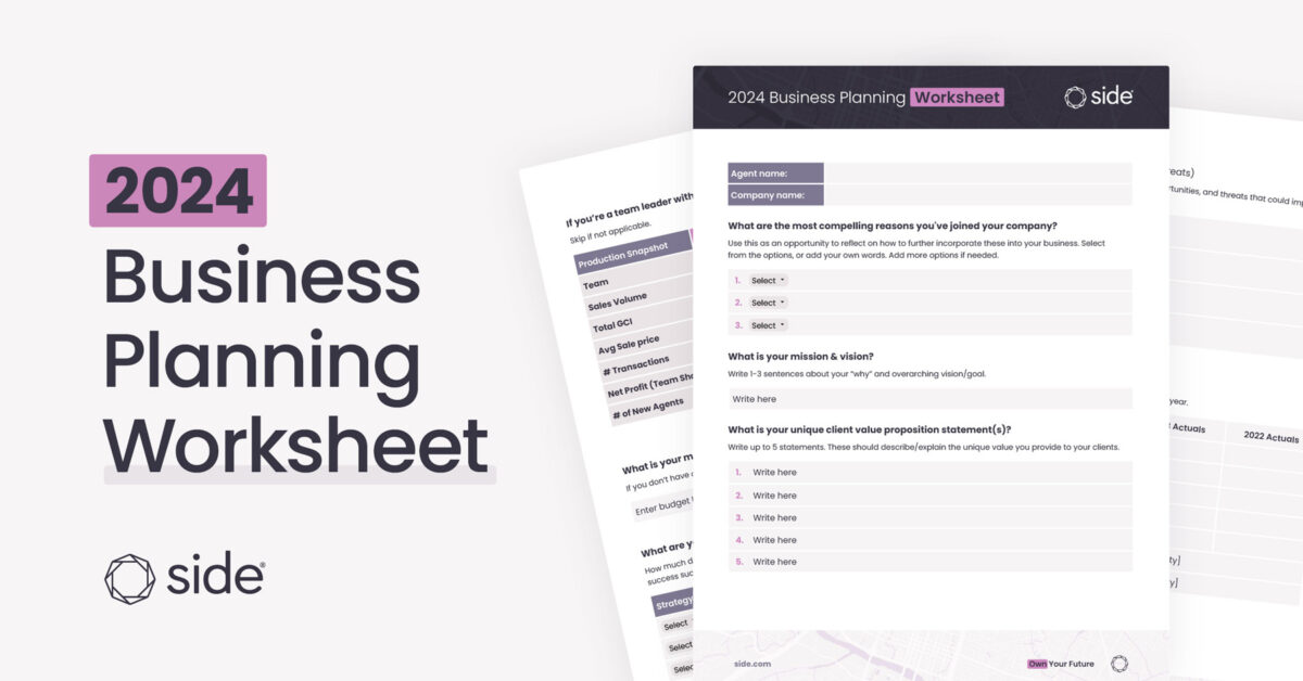Download Your 2024 Real Estate Business Planning Worksheet | Side